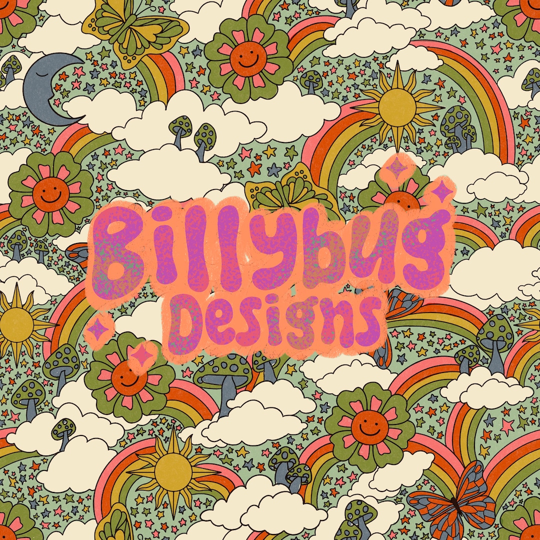 Retro Groovy Rainbow Seamless Pattern - Butterfly Sun Repeating File ...