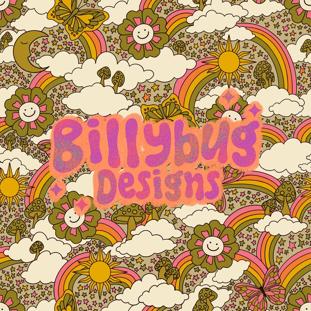 Retro Groovy Rainbow Seamless Pattern Butterfly Sun Repeating File for ...
