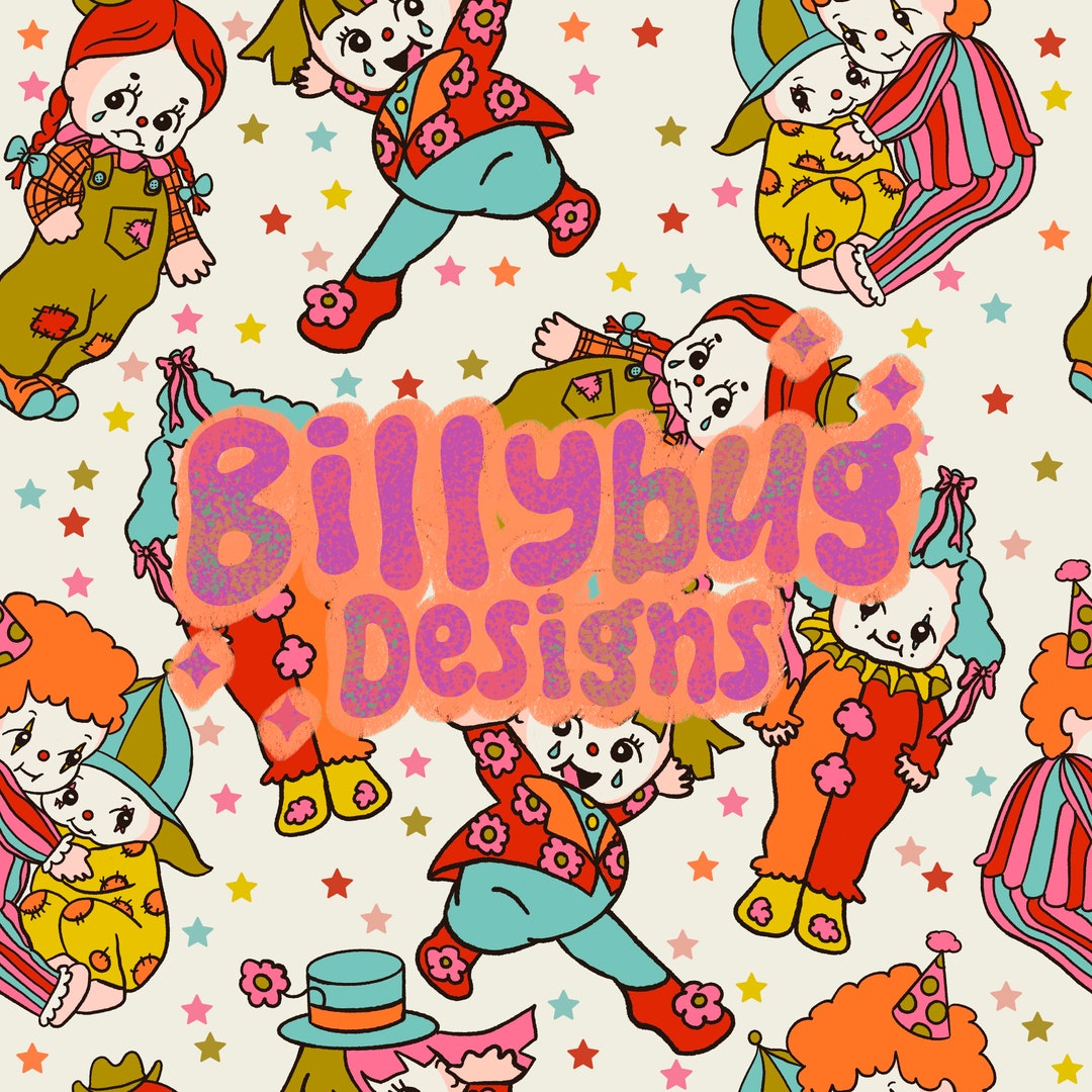 Clown Kewpie Seamless Pattern- Funky Repeating File for Fabric ...
