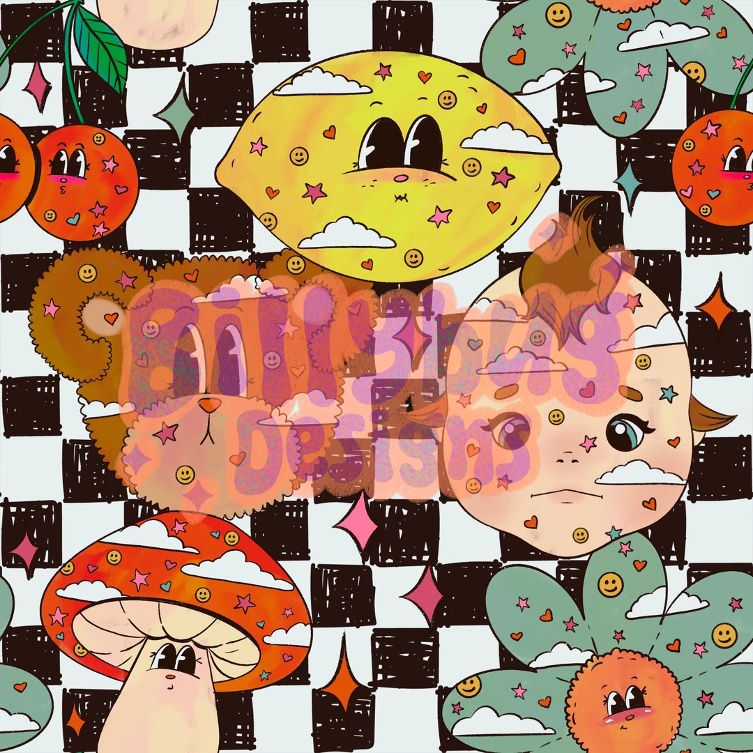 Checker Retro Seamless Pattern - Cartoon Hand Drawn Repeating File for ...