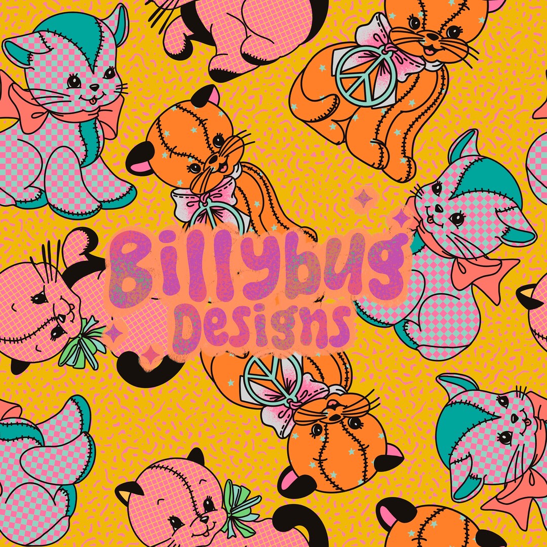 Vintage Cat Seamless Pattern- Retro Kitty Repeating File for Fabric ...