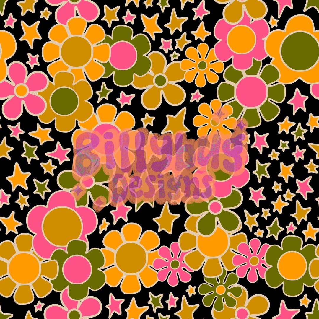 Retro Groovy Daisy Seamless Pattern - Stars Repeating File for Fabric ...