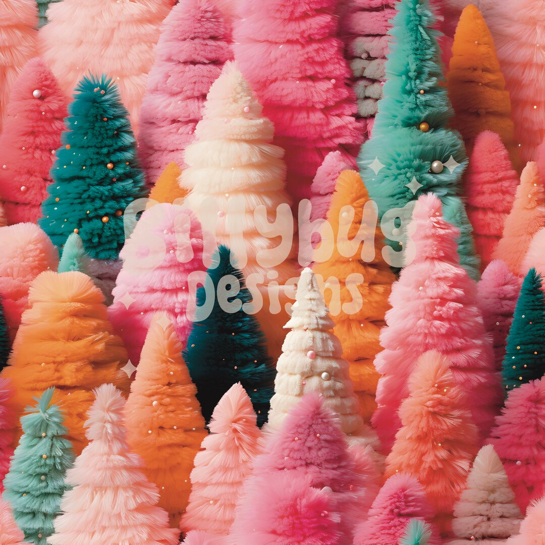 Fuzzy Christmas Tree, Colorful Seamless Pattern, Bottlebrush, Retro ...