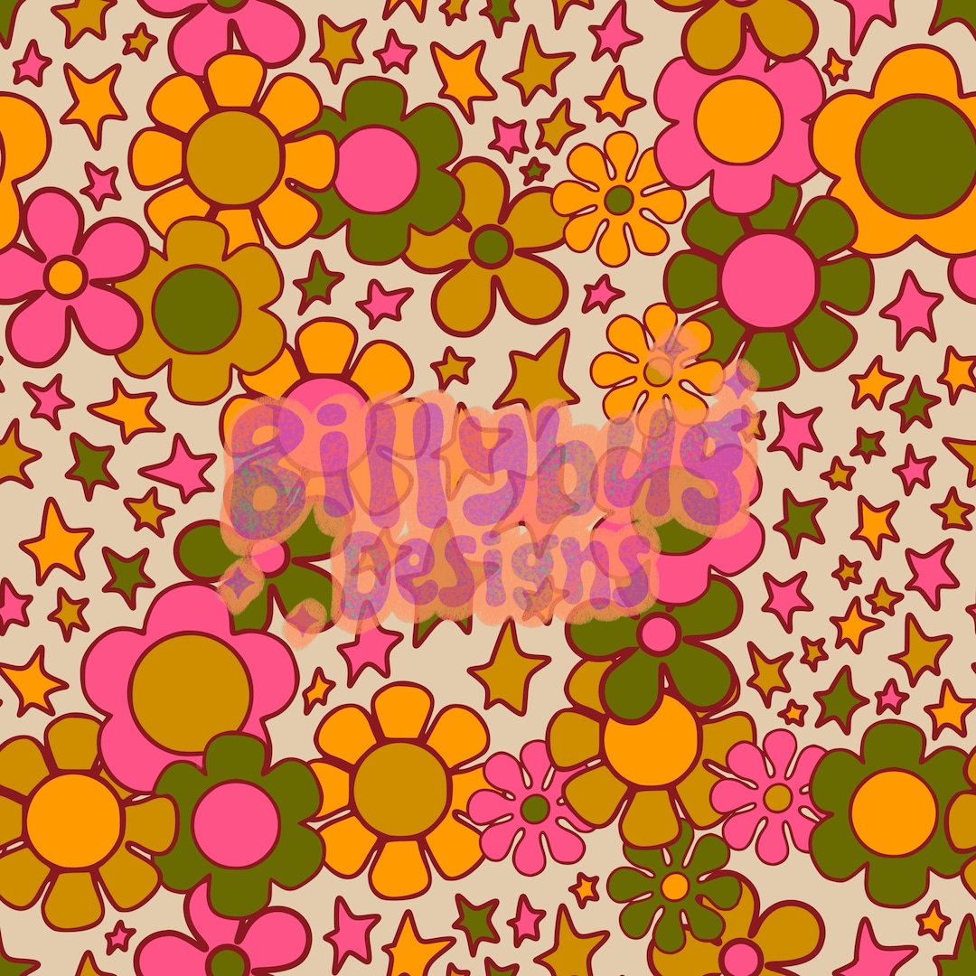 Retro Groovy Daisy Seamless Pattern - Stars Repeating File for Fabric ...