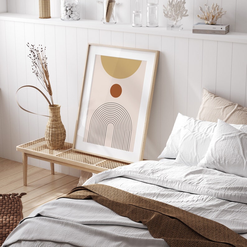 Mid Century Modern Boho Wall Art, Minimalist Geometric Terracotta Eclectic Wall Art Print ...