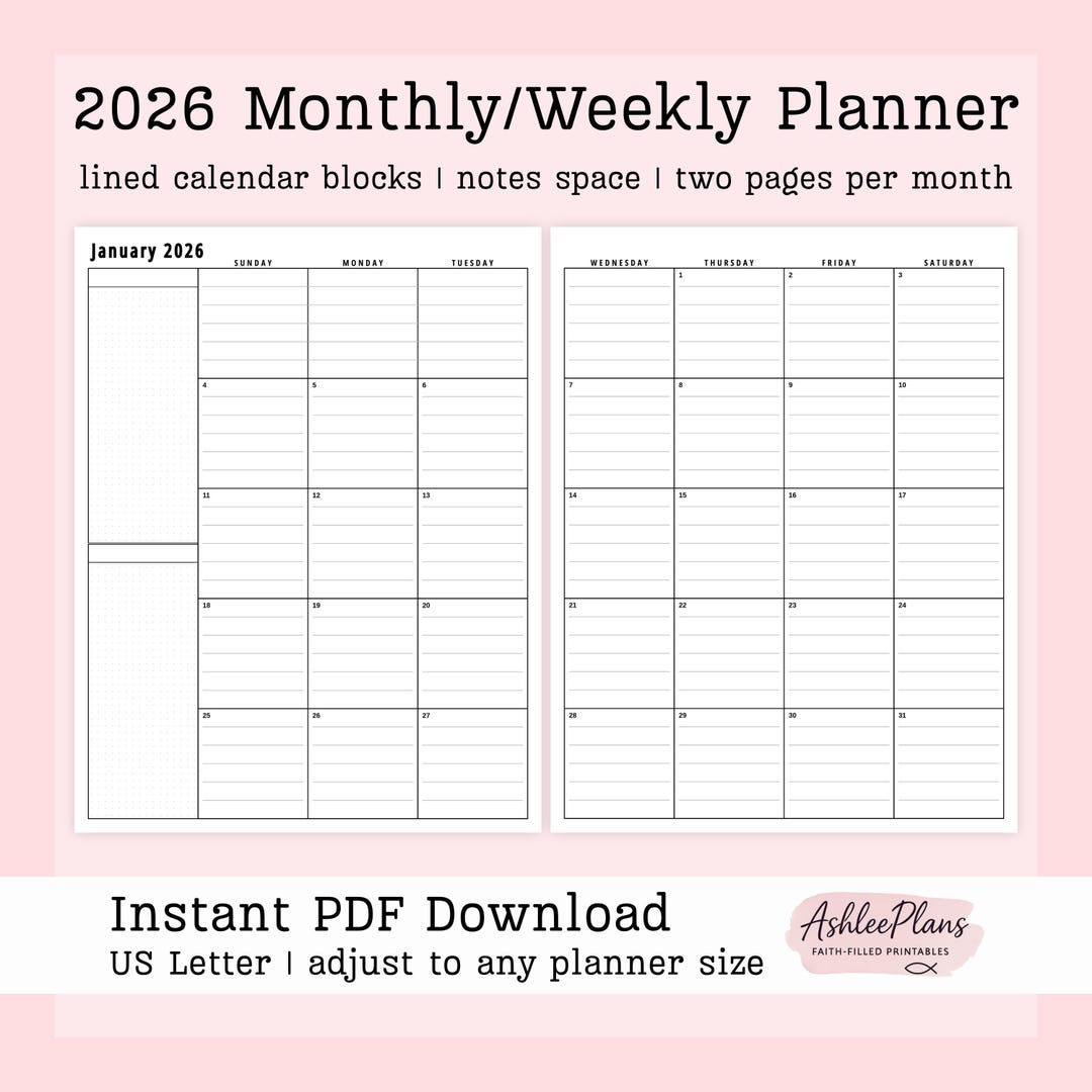 2026 Monthly & Weekly Planner Printable | Minimalist Dated Planner PDF ...