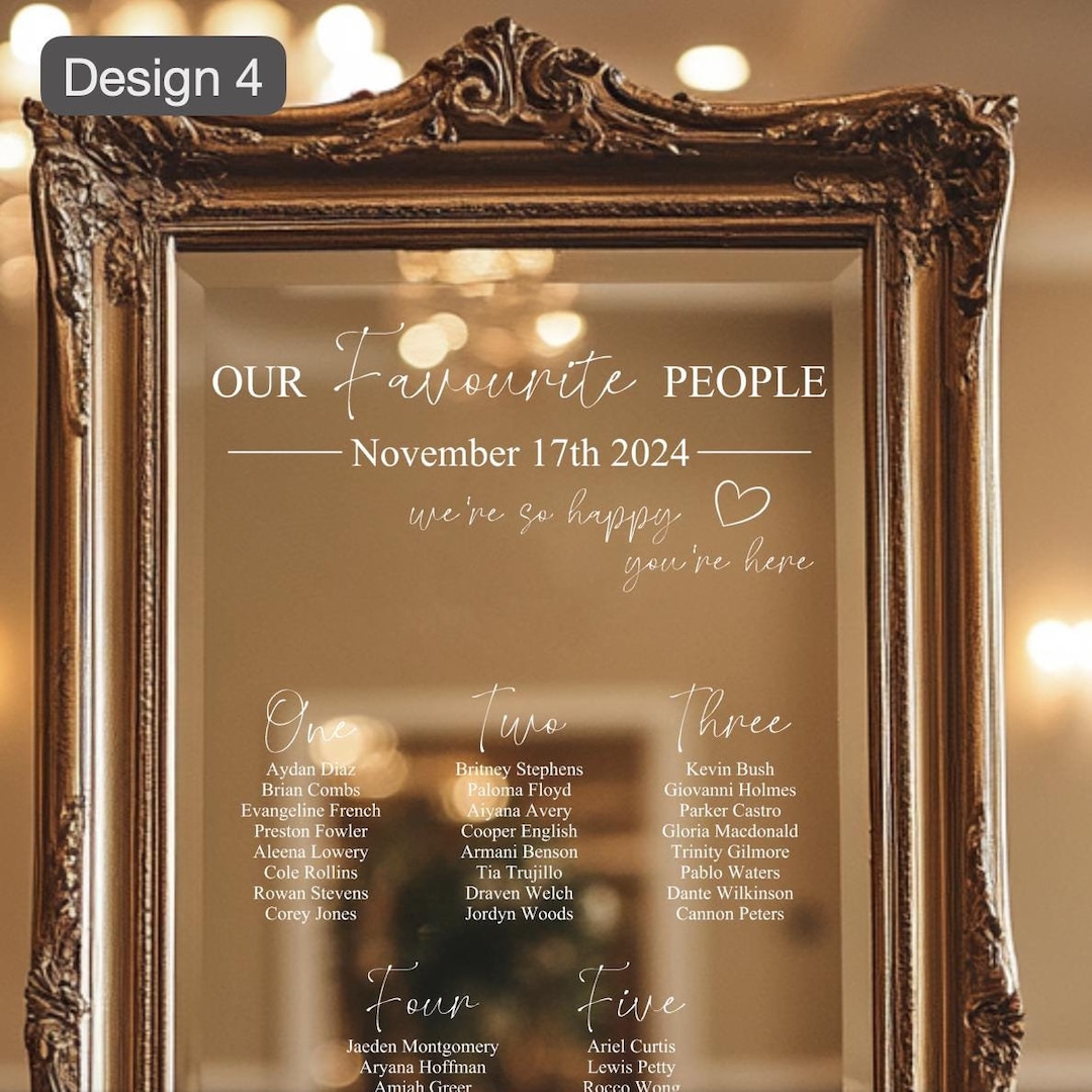 Wedding Mirror Seating/table Chart - Custom Vinyl Mirror Sticker ...