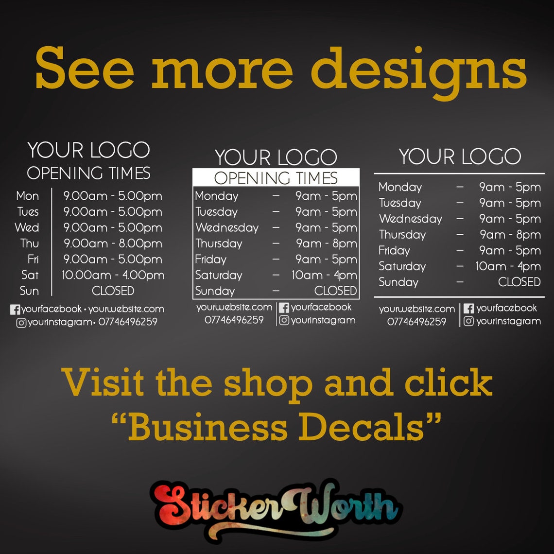 Opening Hours With Business Logo, Shop Open & Closed Vinyl Decal, Cafe ...