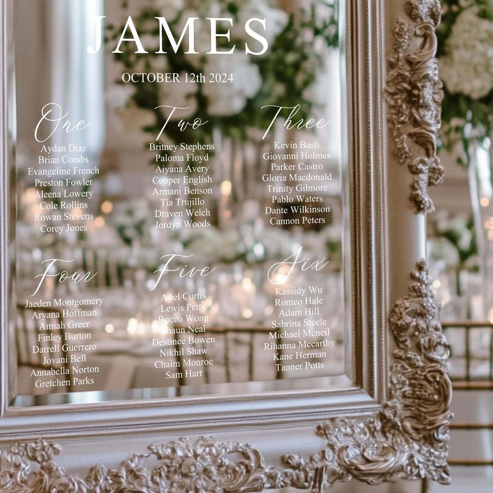 Wedding Mirror Seating & Table Chart - Custom Vinyl Mirror Sticker ...