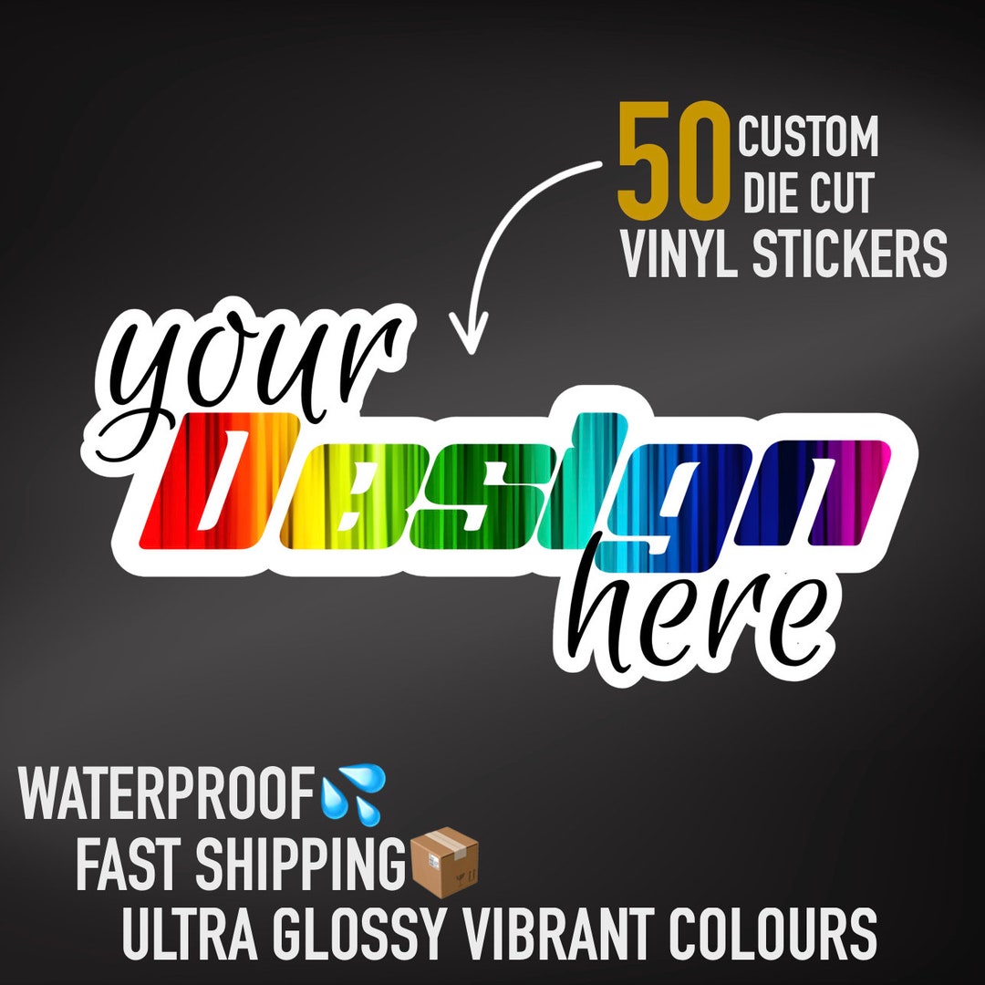 50 Die Cut Stickers, Custom Cut to Shape Vinyl Labels, Bulk Waterproof ...