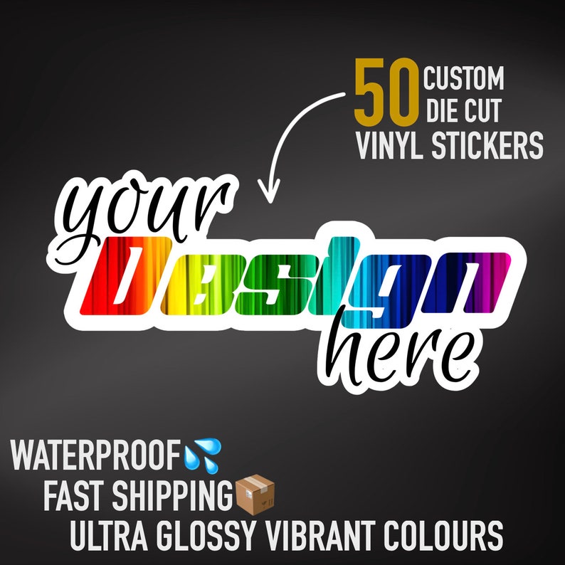 50 Die Cut Stickers, Custom Cut to Shape Vinyl Labels, Bulk Waterproof ...