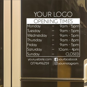 Opening Hours With Business Logo, Shop Open & Closed Vinyl Decal, Cafe ...