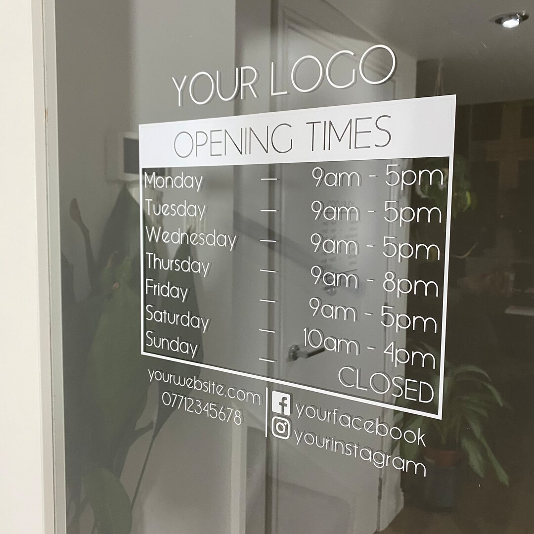 Opening Hours With Business Logo, Shop Open & Closed Vinyl Decal, Cafe ...