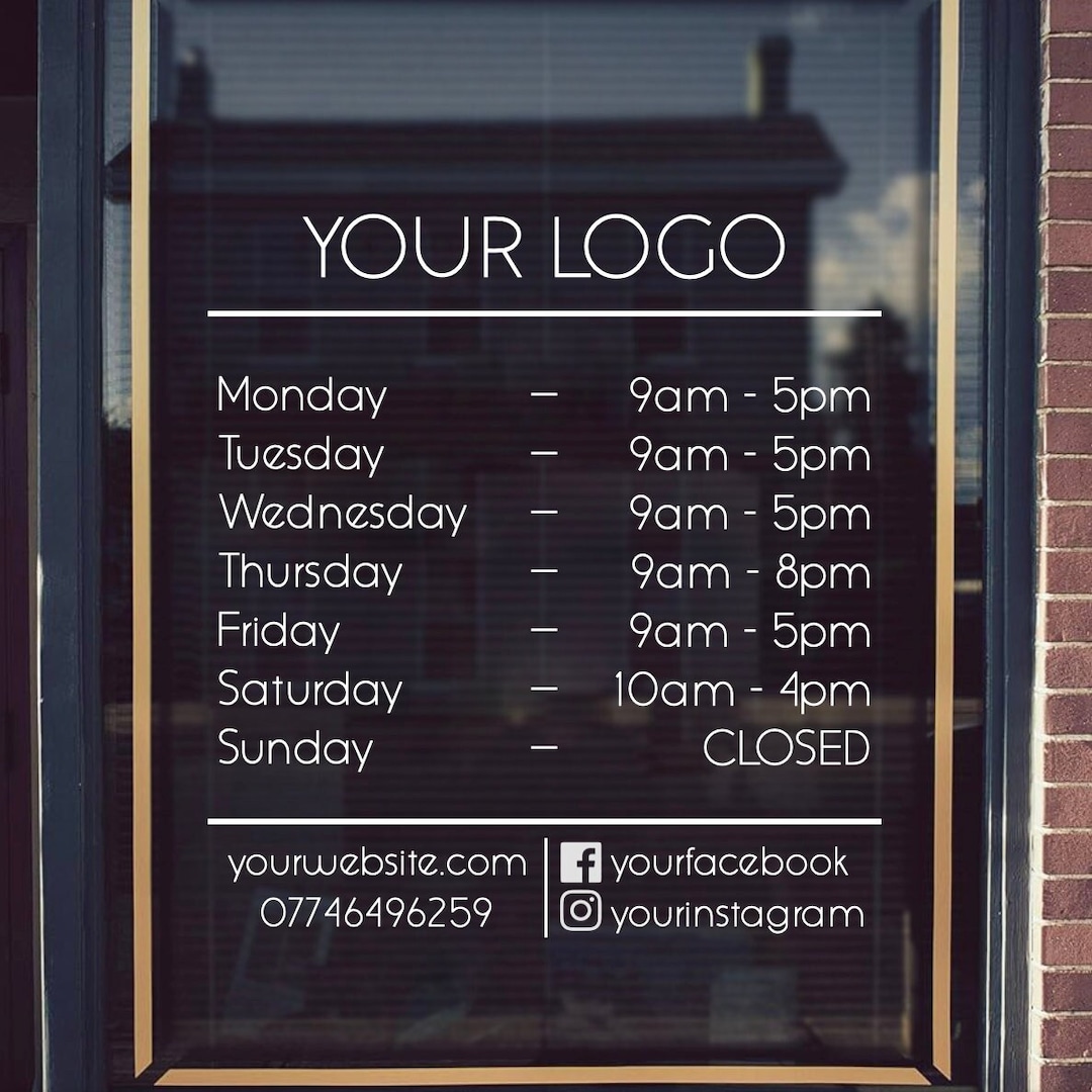Opening Hours With Business Logo, Shop Open & Closed Vinyl Decal, Cafe ...