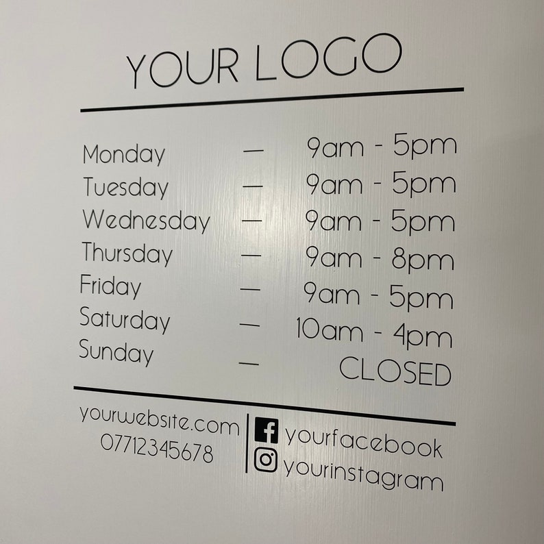 Opening Hours With Business Logo, Shop Open & Closed Vinyl Decal, Cafe ...