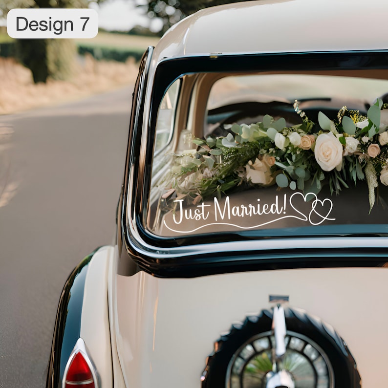 Just Married - Custom Car Window Vinyl Decal, Personalised Wedding ...
