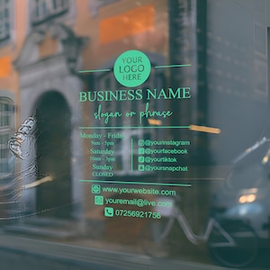 Shop Window Vinyl Decal With Logo, Business Opening Hours Sticker, Cafe ...