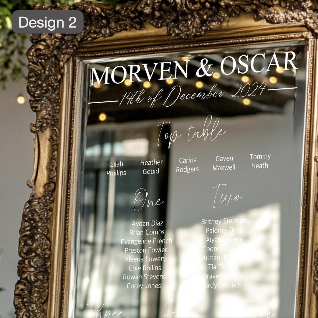 Wedding Mirror Guest Seating Chart - Custom Vinyl Mirror Decal ...