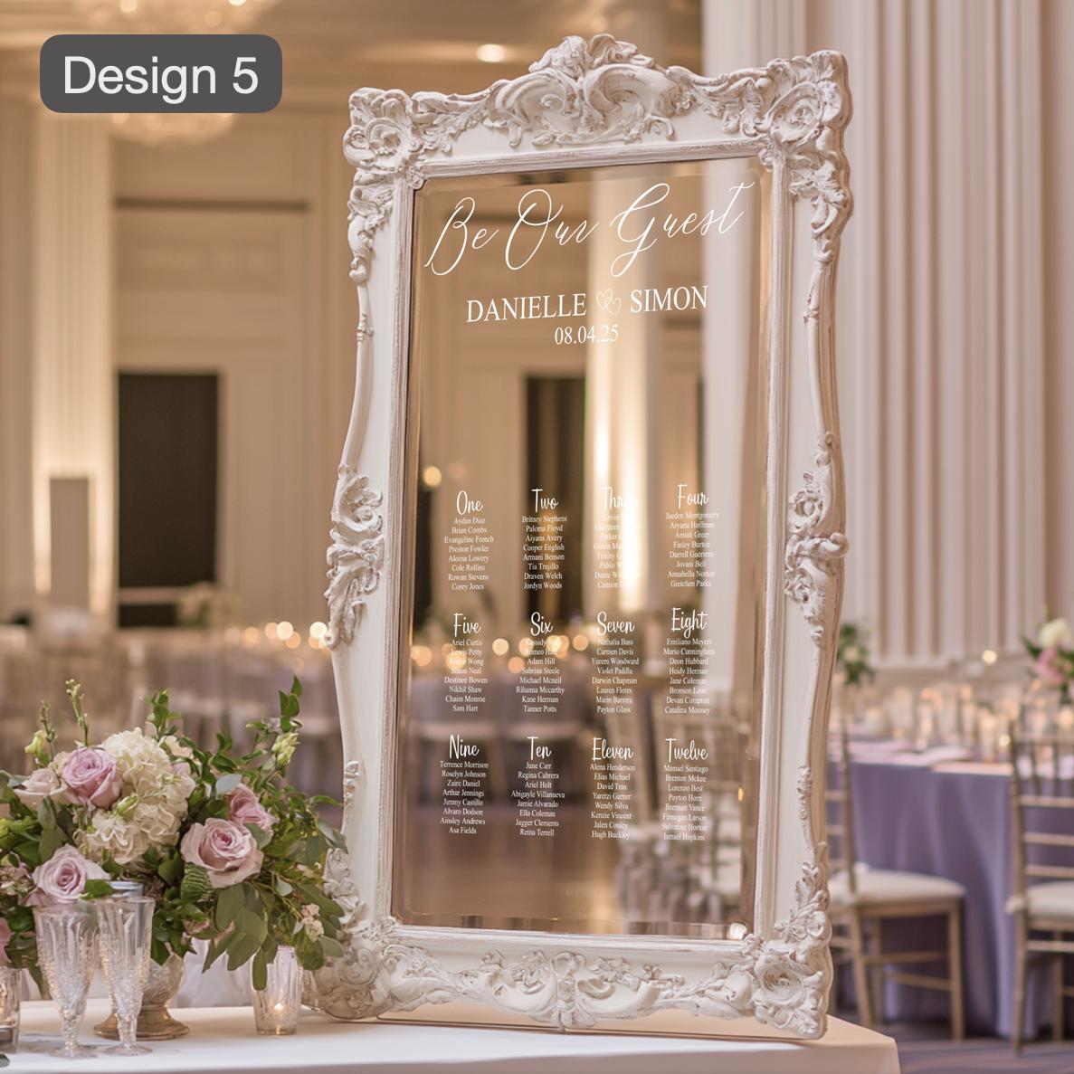 Wedding Mirror Seating & Table Chart - Custom Vinyl Mirror Sticker ...