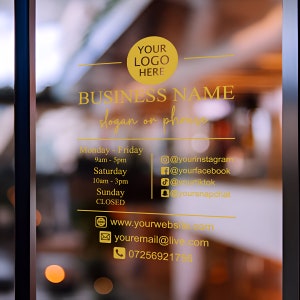 Shop Window Vinyl Decal With Logo, Business Opening Hours Sticker, Cafe ...