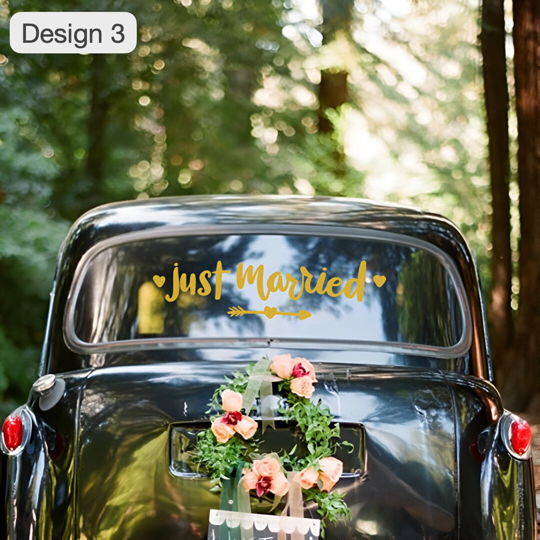 Just Married - Custom Car Window Vinyl Decal, Personalised Bridal ...