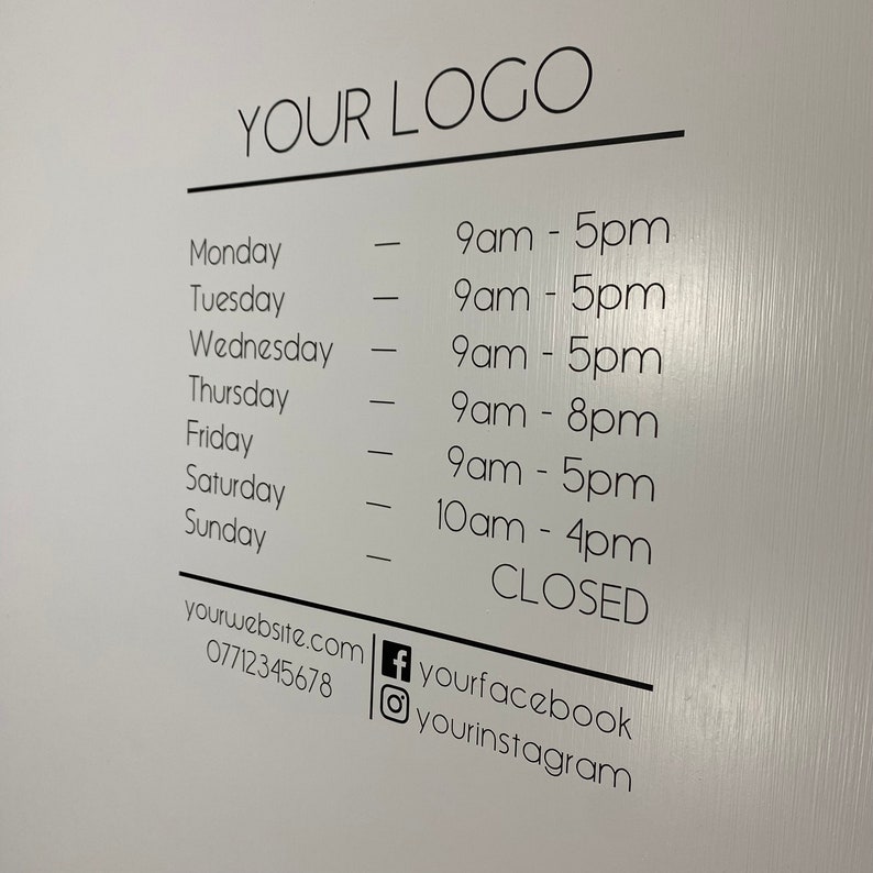 Opening Hours With Business Logo, Shop Open & Closed Vinyl Decal, Cafe ...
