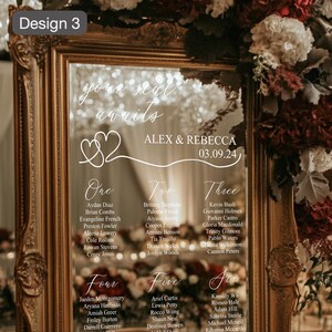 Wedding Mirror Seating & Table Chart - Custom Vinyl Mirror Sticker ...