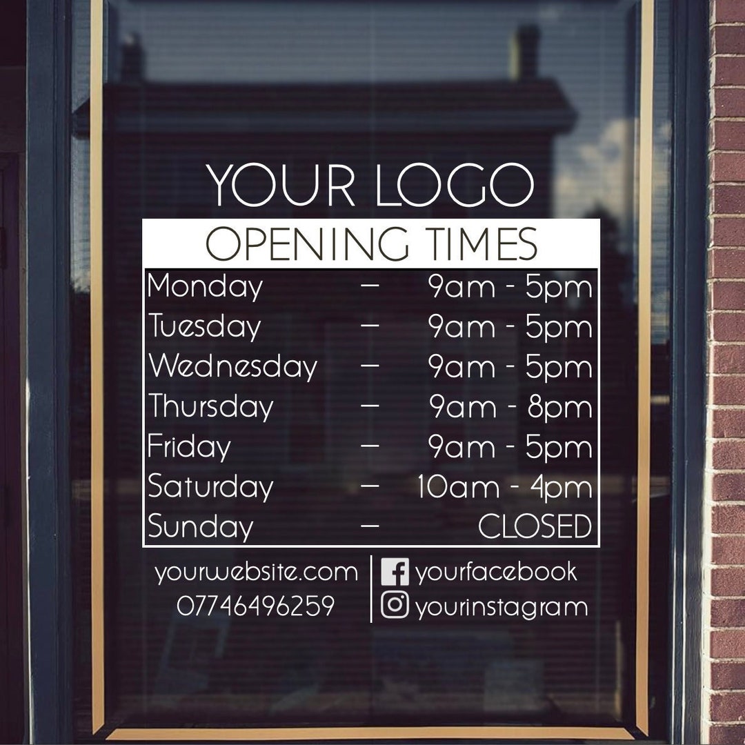 Opening Hours With Business Logo, Shop Open & Closed Vinyl Decal, Cafe ...