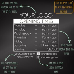 Opening Hours With Business Logo, Shop Open & Closed Vinyl Decal, Cafe ...