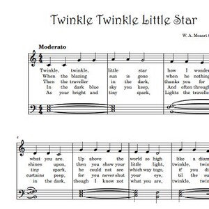 Twinkle Twinkle Little Star Sheet Music With Lyrics for Beginner's ...