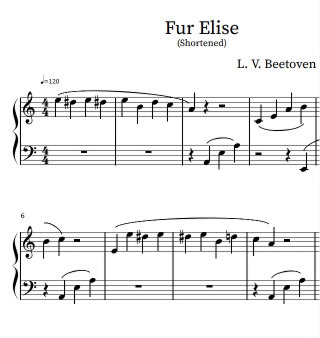 Fur Elise, Simplified Piano Sheet Music for Beginners, Shortened - Etsy