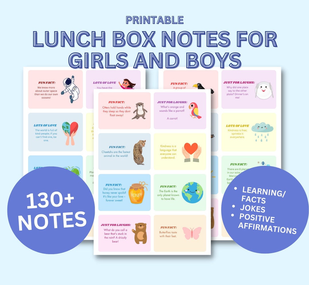 130 Kids Lunchbox Notes Facts Positive Affirmations Boys and - Etsy