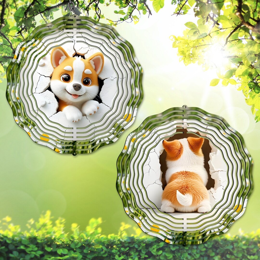 Adorable Corgi Wind Spinner PNG, Cute Breakthrough Corgi Doublesided ...