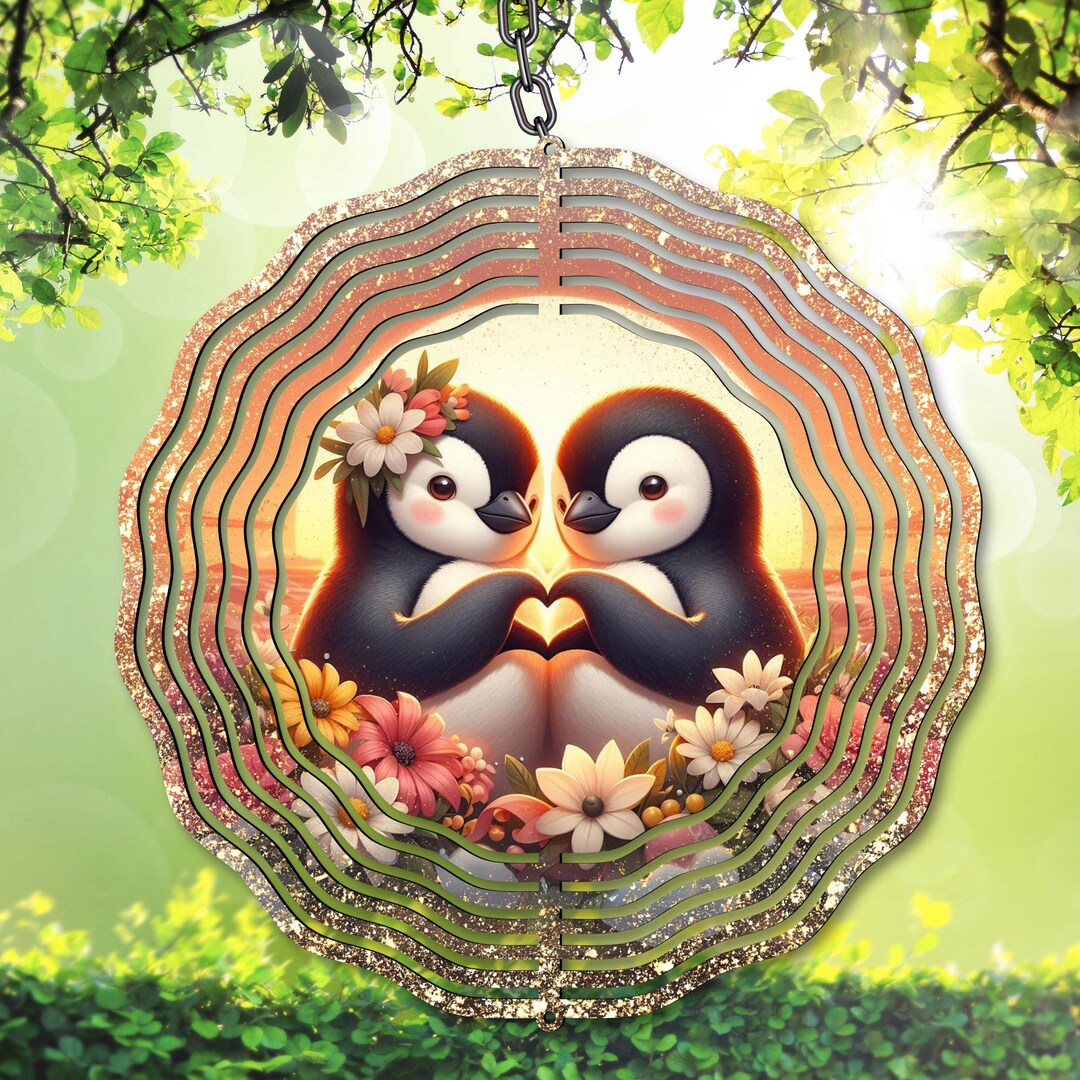 Penguins Heart Wind Spinner PNG: Garden Sublimation Design (digital ...