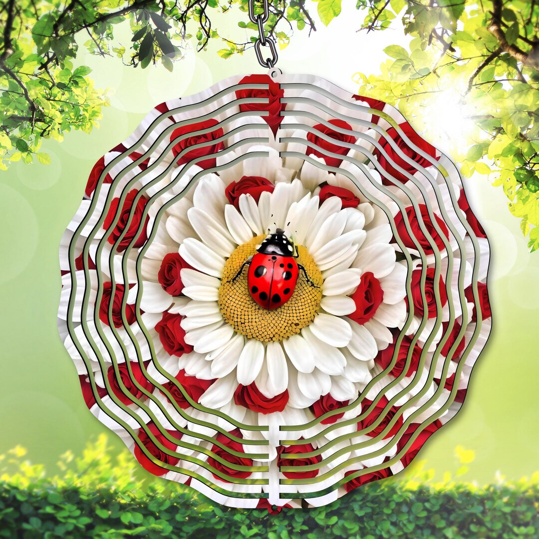 Ladybug Wind Spinner PNG, Floral Sublimation Design, Flower Garden ...