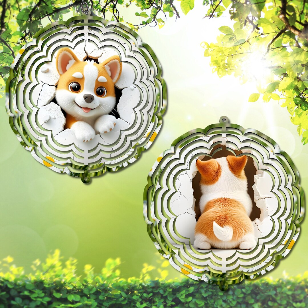Adorable Corgi Wind Spinner PNG, Cute Breakthrough Corgi Doublesided ...