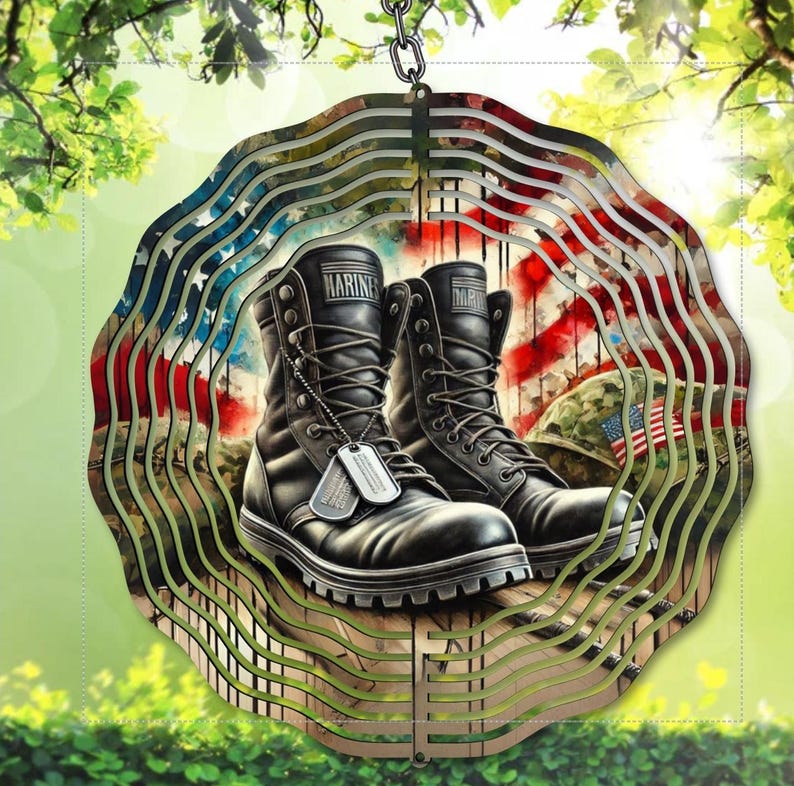 Military Marine Boots Wind Spinner PNG Patriotic Veteran Garden Spinner ...