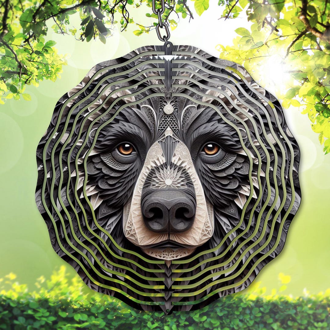 Black Bear Wind Spinner PNG, 3d Bear Sublimation Hunter Garden Spinner ...