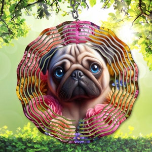 Lovable Pug With Flowers PNG Perfect for Sublimation on Wind Spinners ...