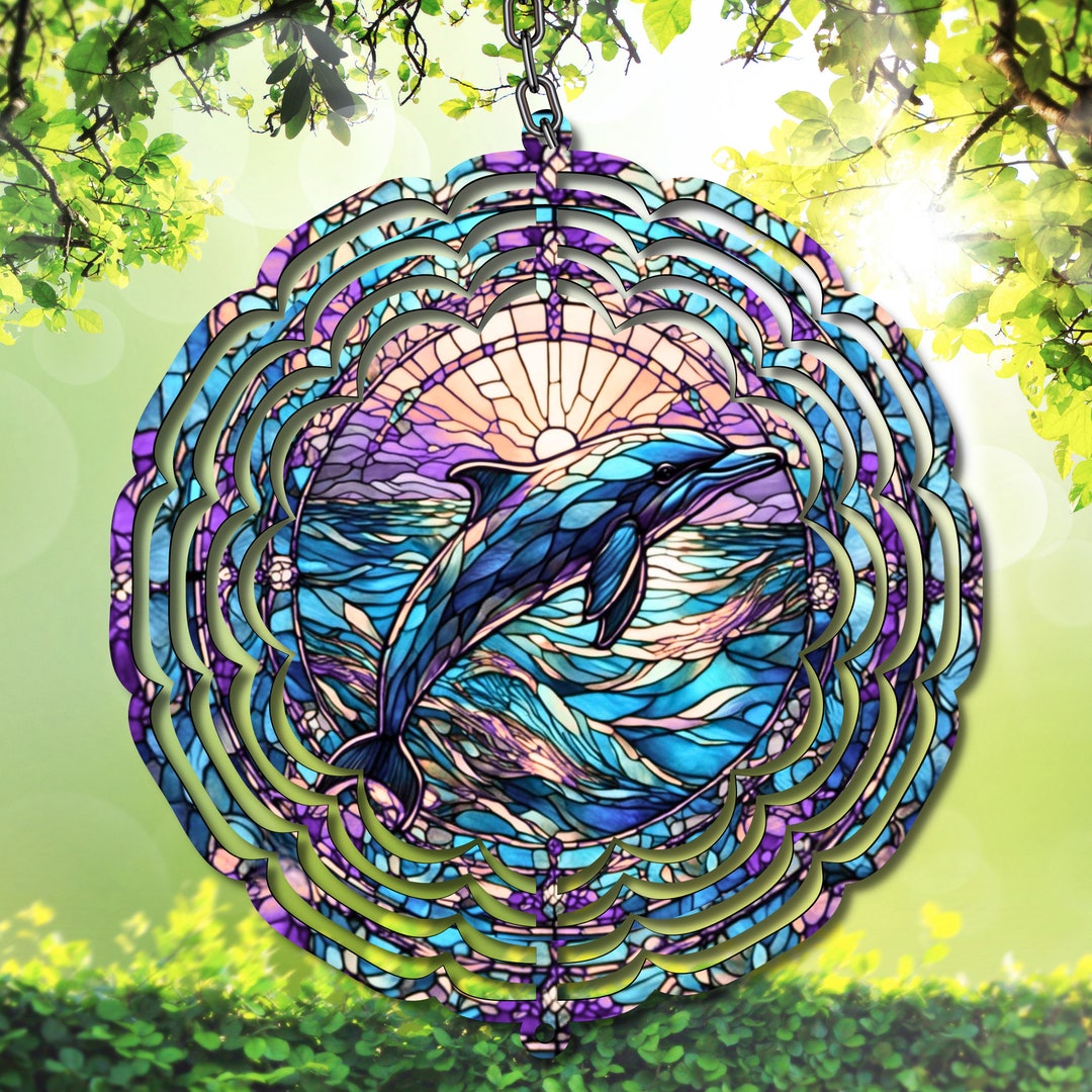 Stained Glass Dolphin Wind Spinner PNG Tropical Digital Download, DIY ...