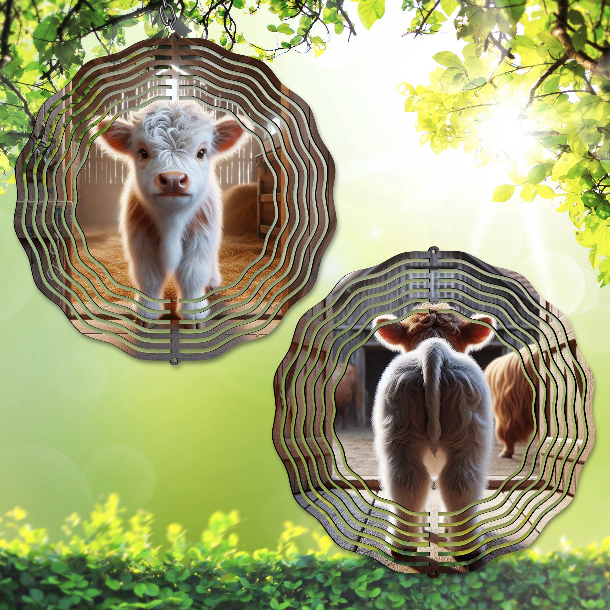 Baby Highland Cow Wind Spinner PNG, Breakthrough Calf Double Sided Head ...