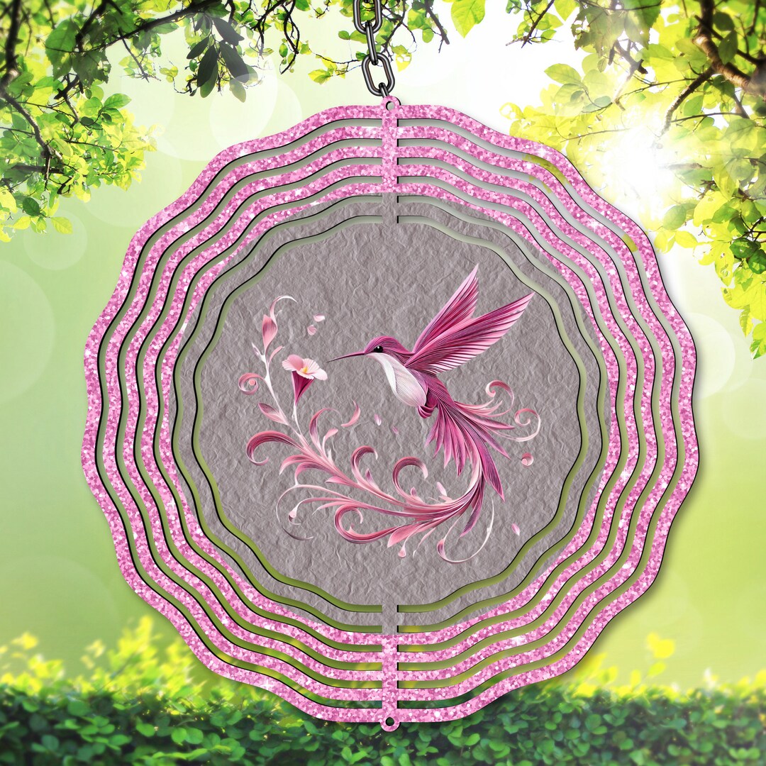 Pink and Silver Sparkle Hummingbird Paper Quill Wind Spinner PNG for ...