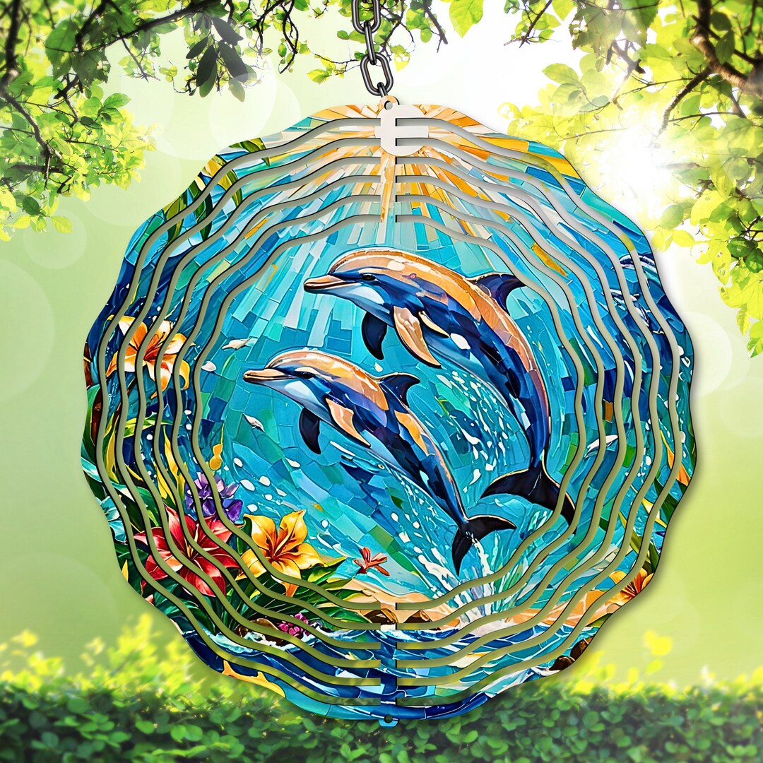 Dolphin Wind Spinner PNG, Tropical Digital Download, Stained Glass ...