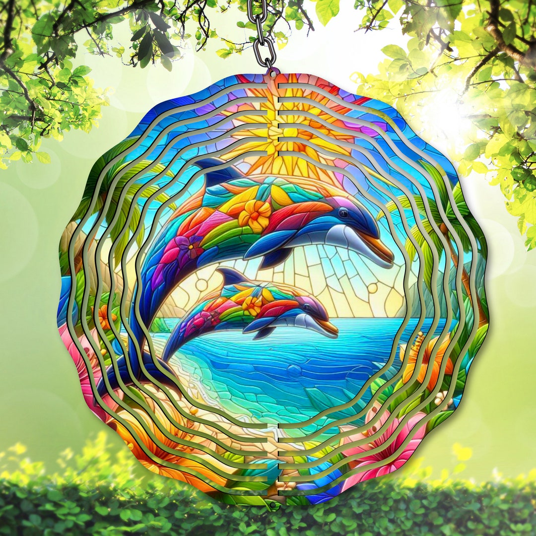 Dolphin Wind Spinner PNG, Tropical Digital Download, Stained Glass ...