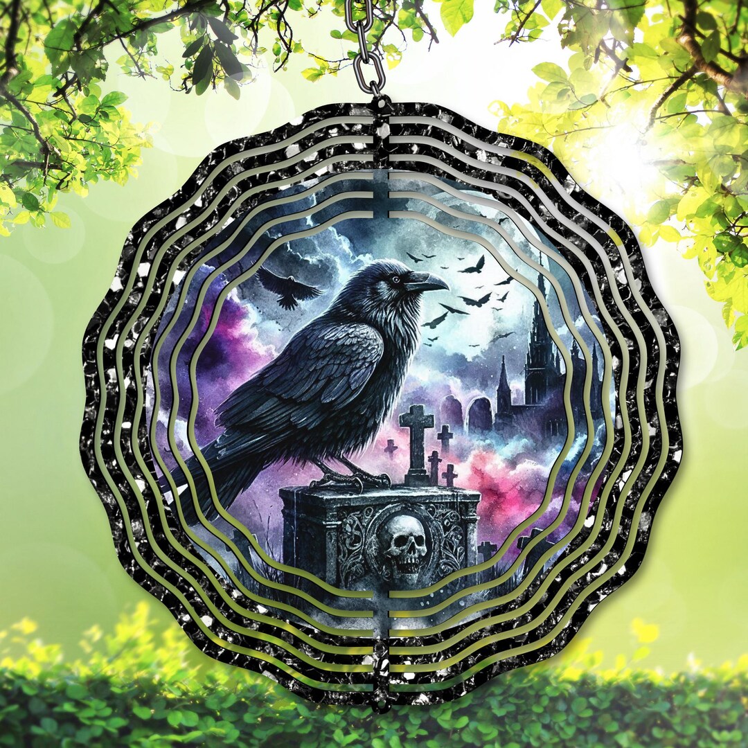 Gothic Raven Wind Spinner PNG: Graveyard Full Moon (digital Download ...