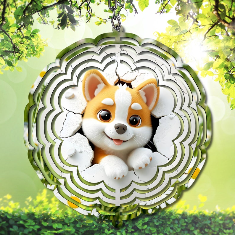 Adorable Corgi Wind Spinner PNG, Cute Breakthrough Corgi Doublesided ...