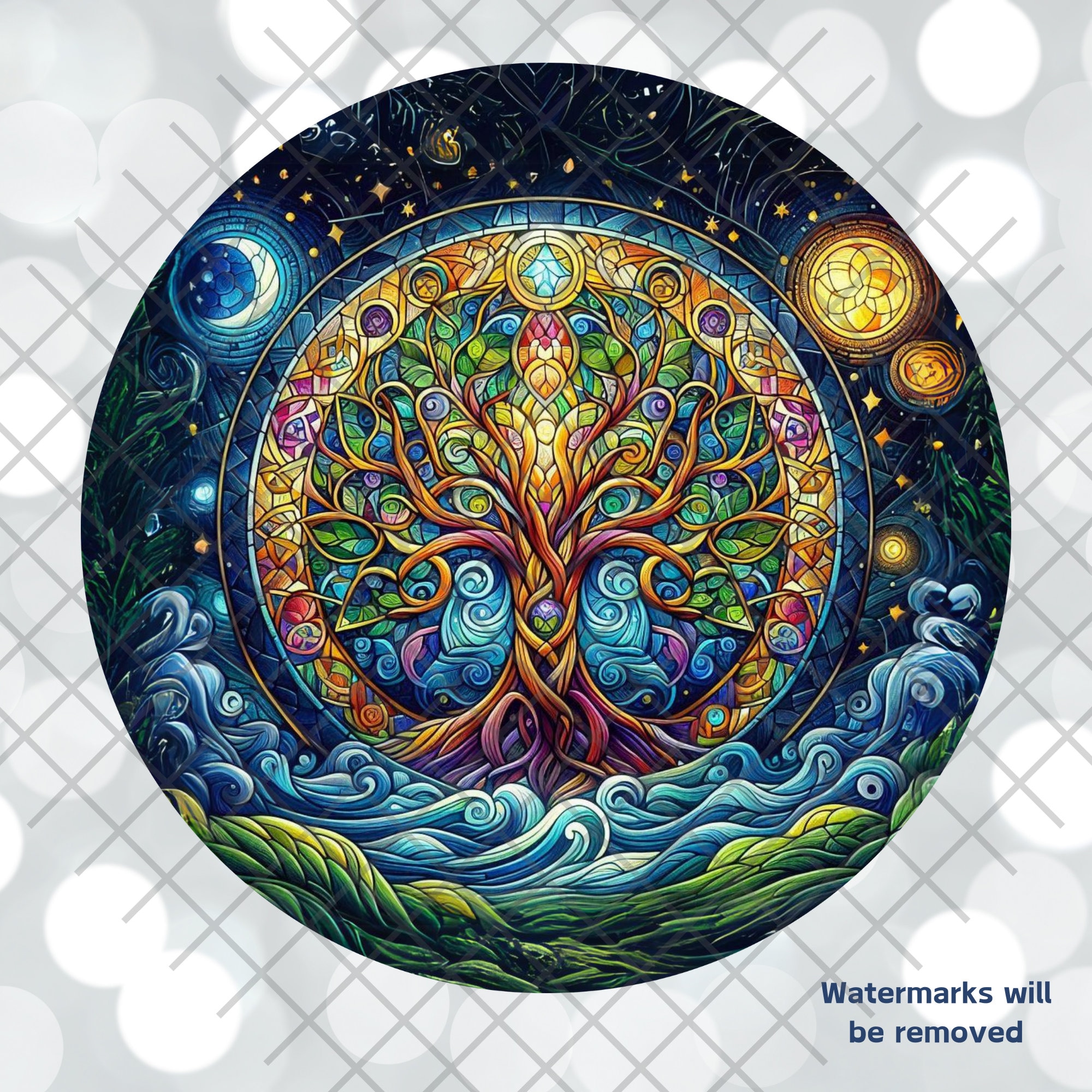Mystical Tree of Life: Sun and Moon Sublimation PNG for Wind Spinners ...