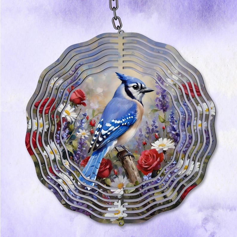 Blue Jay Wind Spinner PNG, Floral Garden Sublimation Design, Spring ...