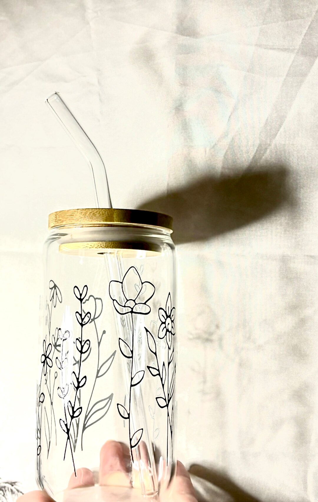 Floral Design Glass Cup - Etsy