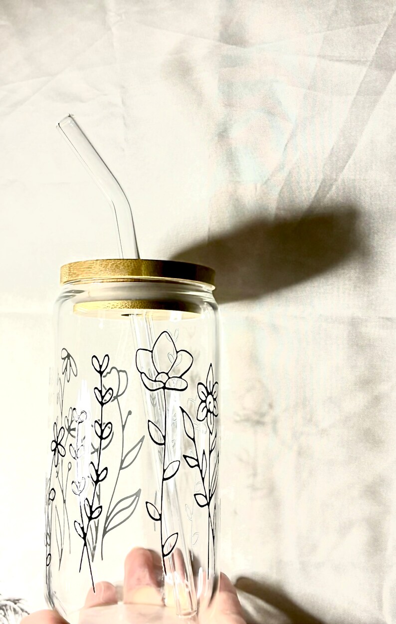 Floral Design Glass Cup - Etsy